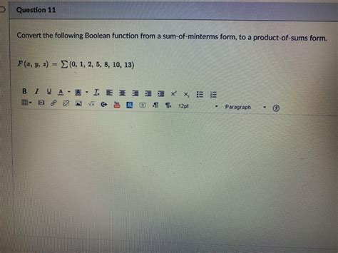 Solved Dquestion 11 Convert The Following Boolean Function