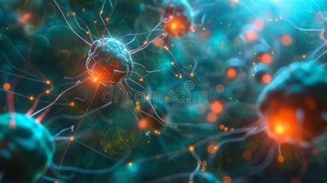Abstract Visualization Of Neural Cells With Glowing Synapses Stock