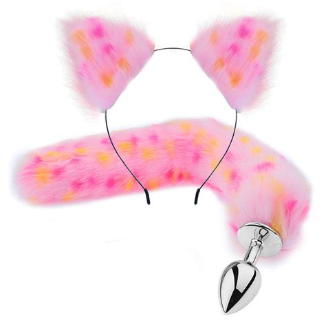 Pink Anime Sexy Cat Ear Headband Butt Plug Tail Set Sofyee