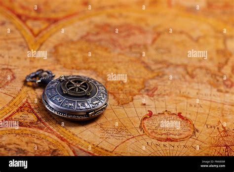 Old Compass On The Old Map Stock Photo Alamy