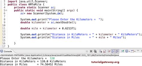 Java Program To Convert Kilometers To Miles