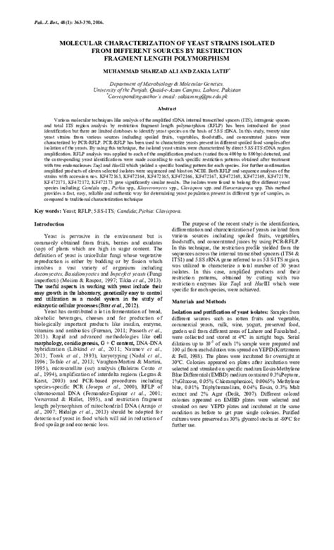 Pdf Molecular Characterization Of Yeast Strains Isolated From Different Sources By Restriction