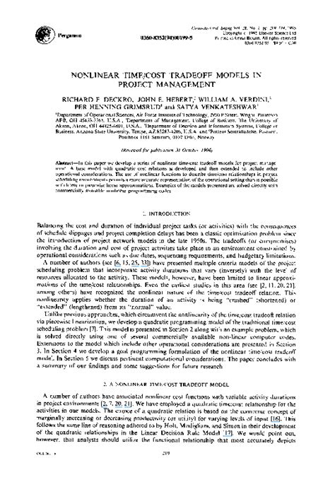 Pdf Nonlinear Timecost Tradeoff Models In Project Management