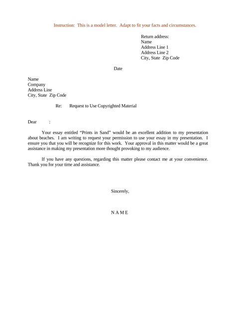 Sample Letter For Request To Use Copyrighted Material Doc Template