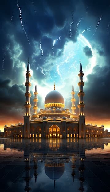 Free Photo Mosque Building Architecture With Lightning