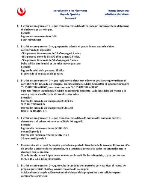 Hoja de Ejercicios semana A Introducción a los Algoritmos Hoja de Ejercicios Semana