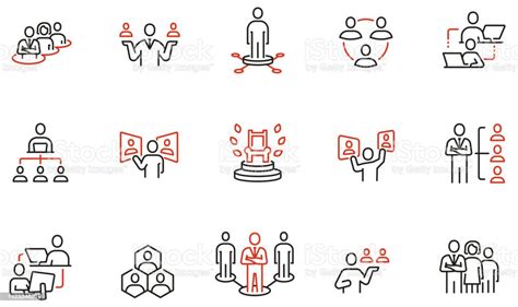 계층 구조 엔터프라이즈 관리 하위 구조 인적 자원 관리와 관련된 선형 아이콘의 벡터 세트 모노 라인 픽토그램 및 인포그래픽 디자인 요소 아이콘에 대한 스톡 벡터 아트 및