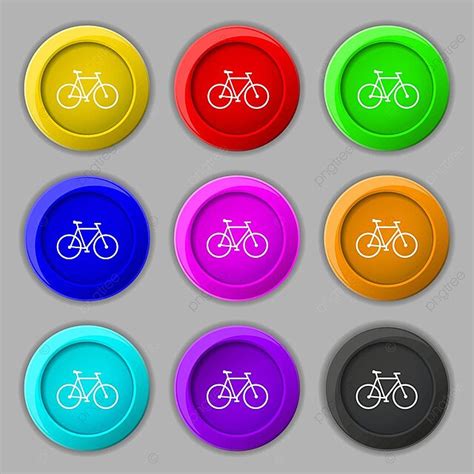 Vector Set Of Nine Round Colorful Buttons Featuring Bicycle Icons And Symbols Vector Abstract