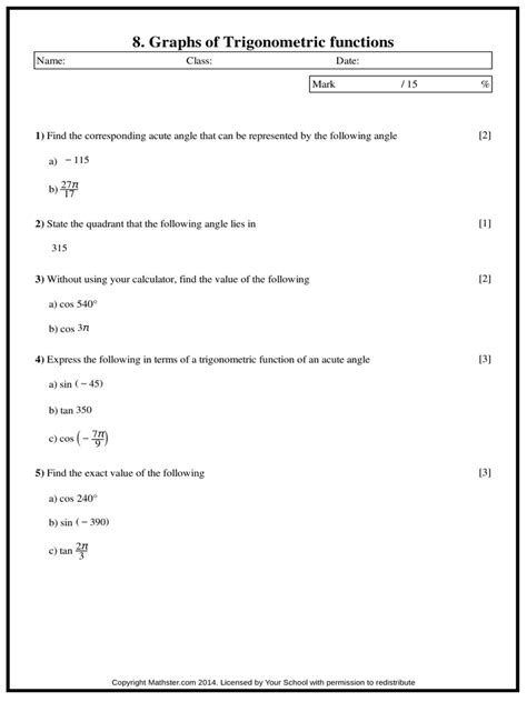 Graphs Of Trigonometric Functions Pdf Trigonometric Functions