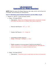 Experiment Redox Reactions Report Docx Lab Assignment Experiment Redox Reactions NOTE