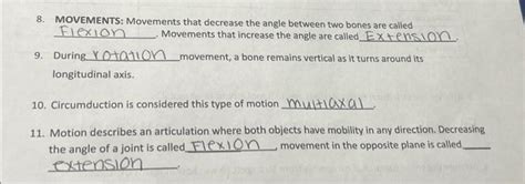 Solved 8 Movements Movements That Decrease The Angle