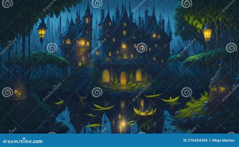Fantasy Castle Generated Using AI Technology Stock Illustration Illustration Of Glowing