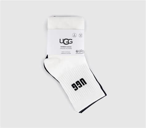 Ugg Quinlin Logo Quarter 2 Pack Socks White Black Accessories