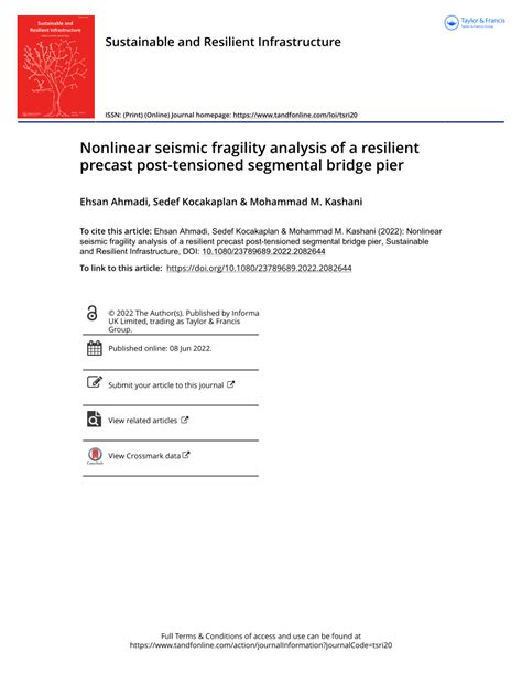 Pdf Nonlinear Seismic Fragility Analysis Of A Resilient Precast Post