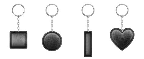 Vector Realistic Set Of Black Leather Keychain 15485445 Vector Art At Vecteezy