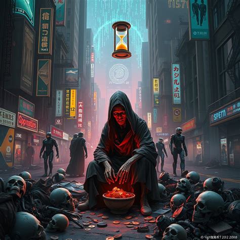 Cyberpunk Death Allegory Forgotten Beggar In Neon Ai Art