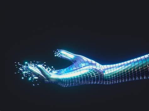 인공 지능 Ai 딥 러닝 개념 홀로그램 3d 렌더링의 가상 디지털 손 프리미엄 사진