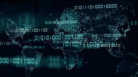 animated world map with digits 0 and 1 binary code on a background