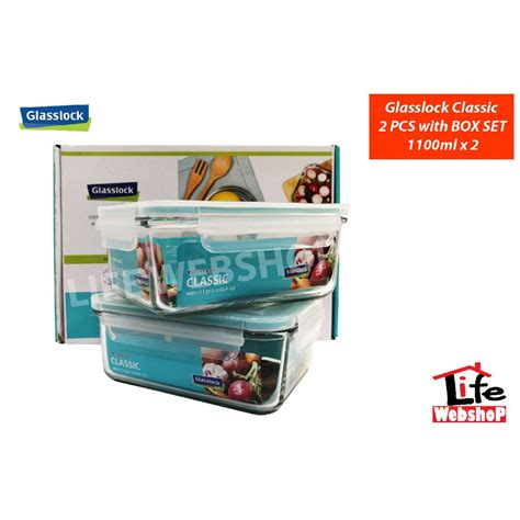 Glasslock Classic Food Container 1100ml X 2 Units With Box Shopee
