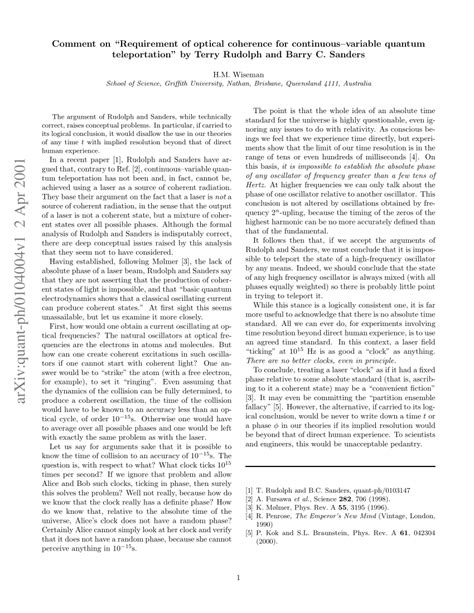 Pdf Requirement Of Optical Coherence For Continuous Variable Quantum