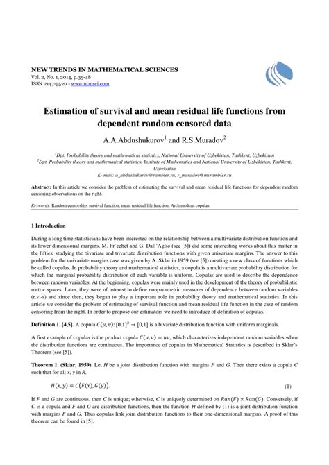 Pdf Estimation Of Survival And Mean Residual Life Functions From Dependent Random Censored Data