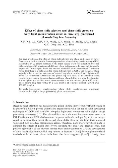 Pdf Effect Of Phase Shift Selection And Phase Shift Errors On Wave Front Reconstruction Errors