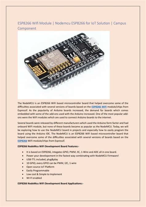 ppt esp8266 wifi module nodemcu esp8266 for iot solution campus