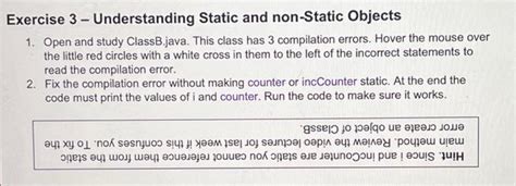Solved Exercise Understanding Static And Non Static Chegg