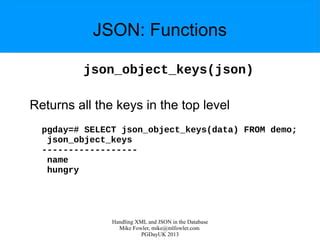 Handling XML And JSON In The Database ODP