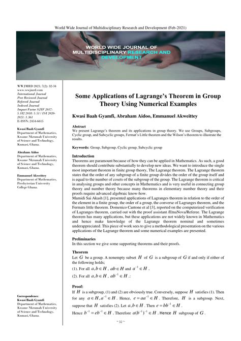 pdf some applications of lagrange s theorem in group theory using