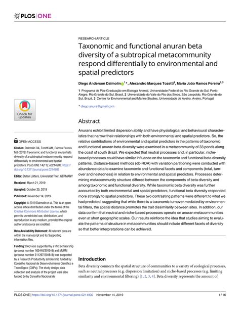Pdf Taxonomic And Functional Anuran Beta Diversity Of A Subtropical