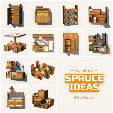 Klaydesign • Minecraft Builder On Instagram Spruce Furniture Ideas 😵‍💫 Heres 12 Ideas