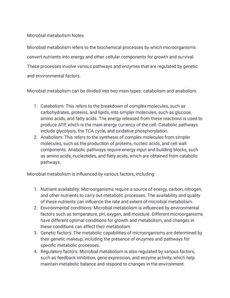 Microbial Metabolism Notes Microbial Metabolism Notes Microbial Metabolism Refers To The Studocu