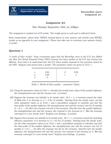 Assignment 1 Intermediate Macro Assignment Assignment Due Monday September 16th By 200pm