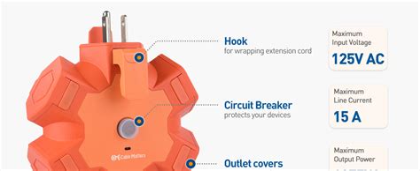 Outlet Extension Cord Hub With Circuit Breaker