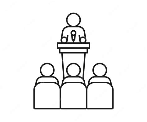 Premium Vector | Lector speech behind podium audience spectator line icon speaker leader ...