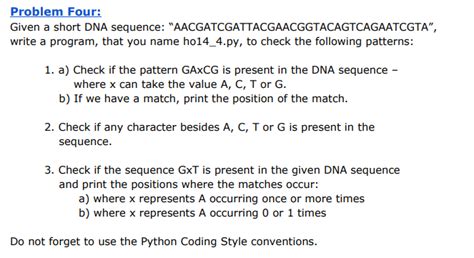 Solved Problem Four Given A Short DNA Sequence Chegg Com