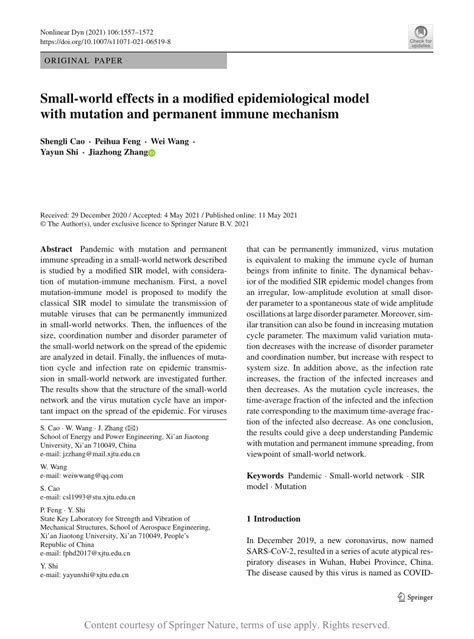Small World Effects In A Modified Epidemiological Model With Mutation