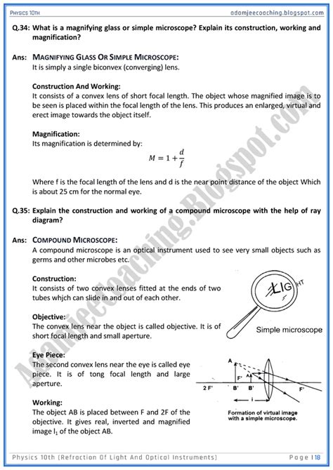 Adamjee Coaching Refraction Of Light And Optical Instruments Question Answers Physics Th