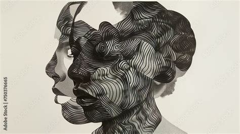 Intricate Pencil Drawing Of Womans Face And Mask As Optical Illusion