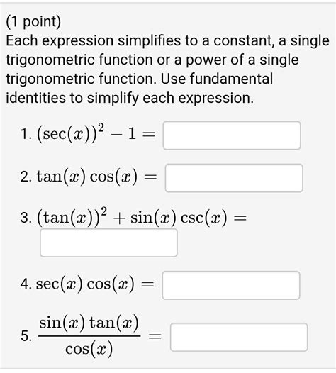solved 1 point each expression simplifies to a constant a
