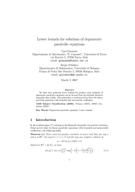Pdf Lower Bounds For Solutions Of Degenerate Parabolic Equations Ugo Gianazza