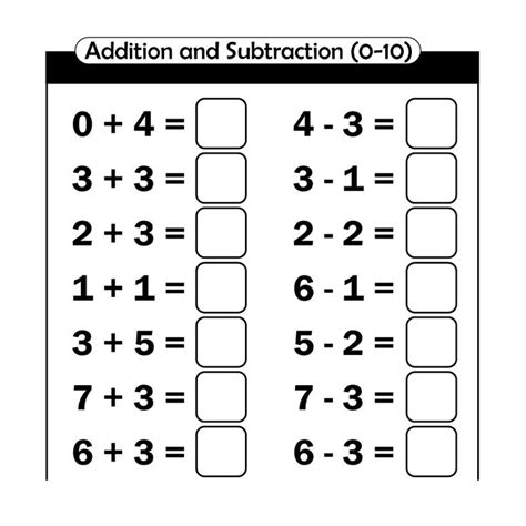 Addition And Subtraction Math Worksheet 0 10