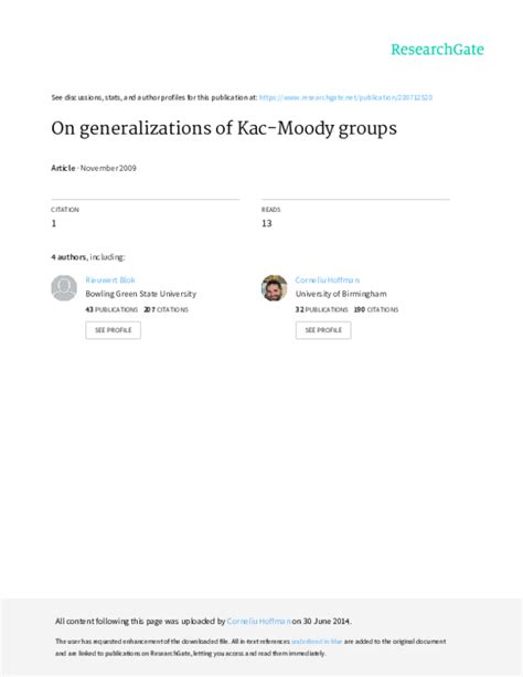 Pdf On Generalizations Of Kac Moody Groups