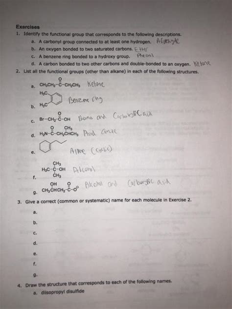 Solved Exercises Identify The Functional Group That Chegg