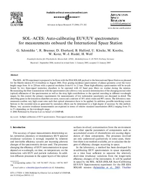 Pdf Solaces Auto Calibrating Euvuv Spectrometers For Measurements