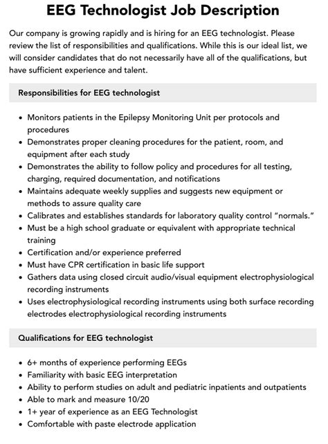 Eeg Technologist Job Description Velvet Jobs