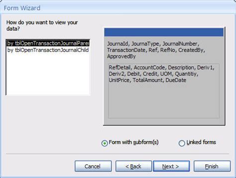 Simple Access Visual Basic Application Create A Form With Sub Form Using Form Wizard