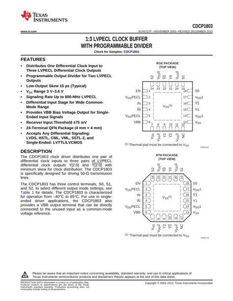 Pdf 13 Lvpecl Clock Buffer With Programmable Divider · Pdf