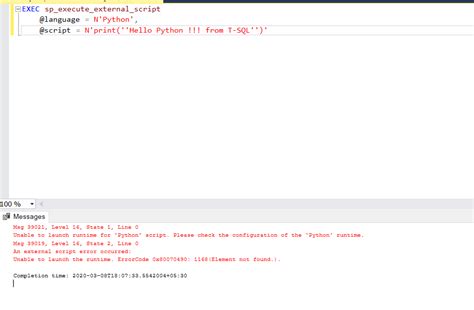 Unable To Run Python Script In SQL Server Management Studio Stack Overflow